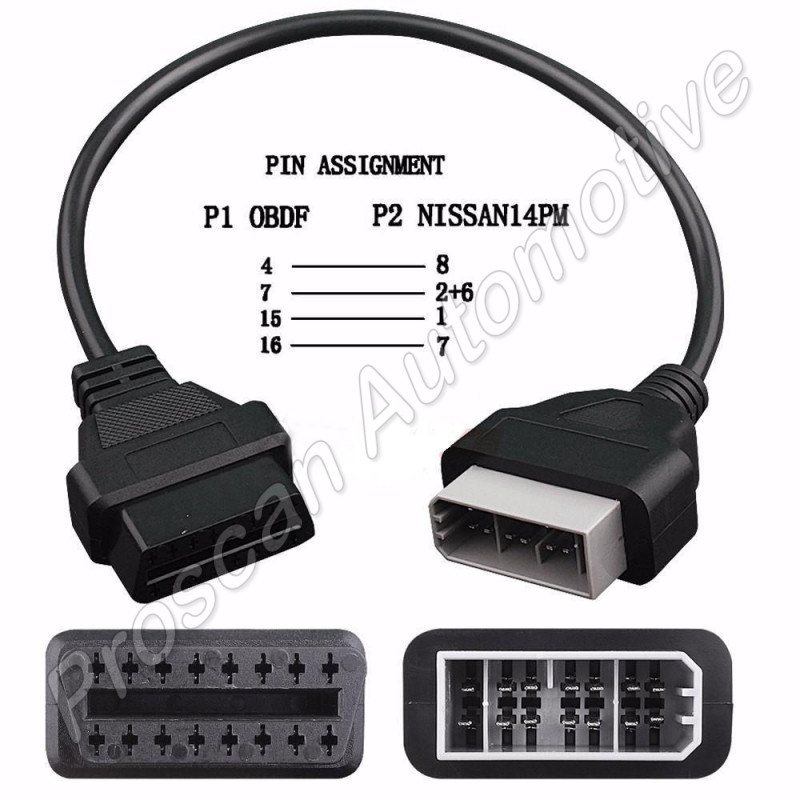 Fits Nissan 14 Pin to 16 Pin Female OBD2 OBDII Cable Diagnostic Adapter ...